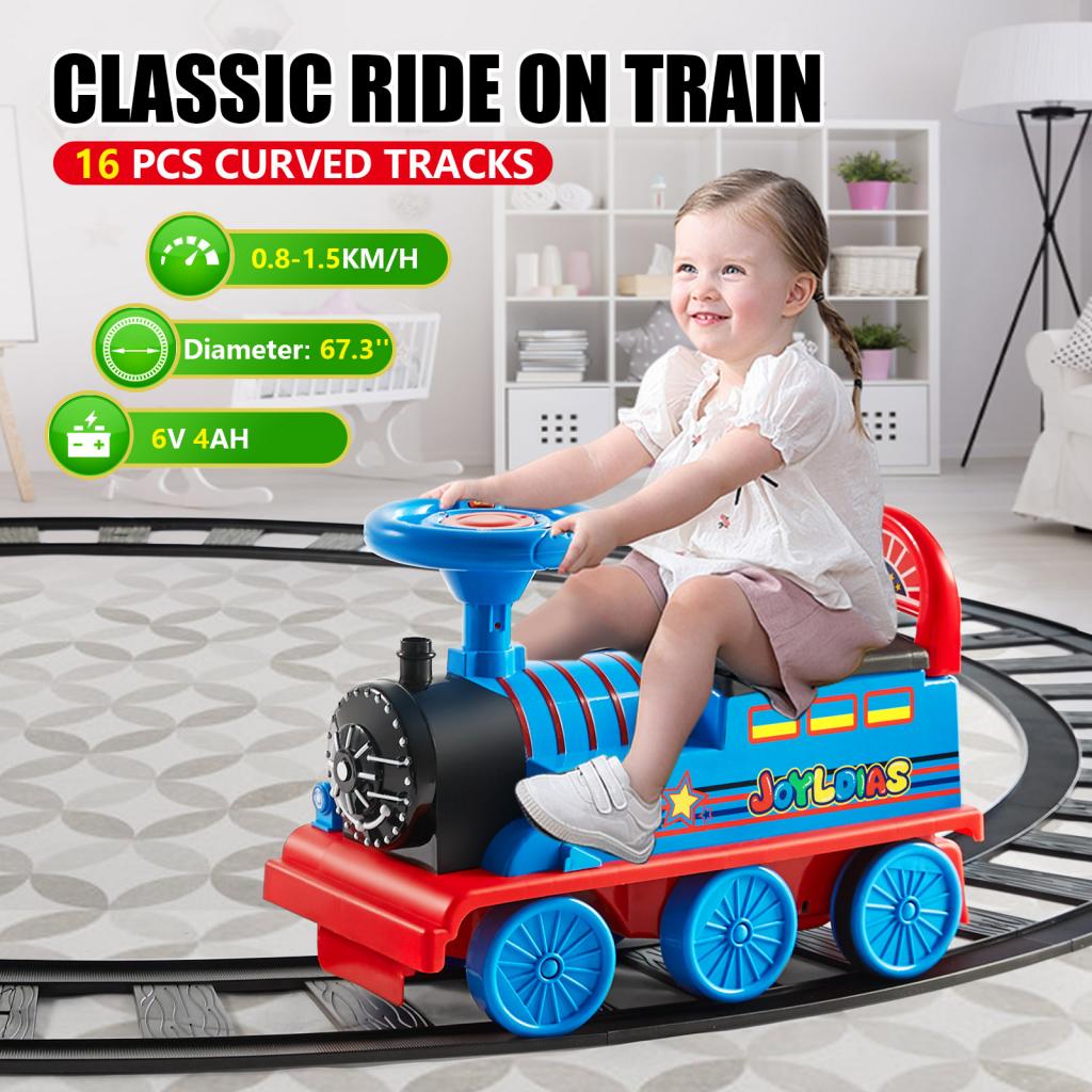 6V Ride On Train with 16pcs Curved Tracks Electric Ride On Toy Train ...
