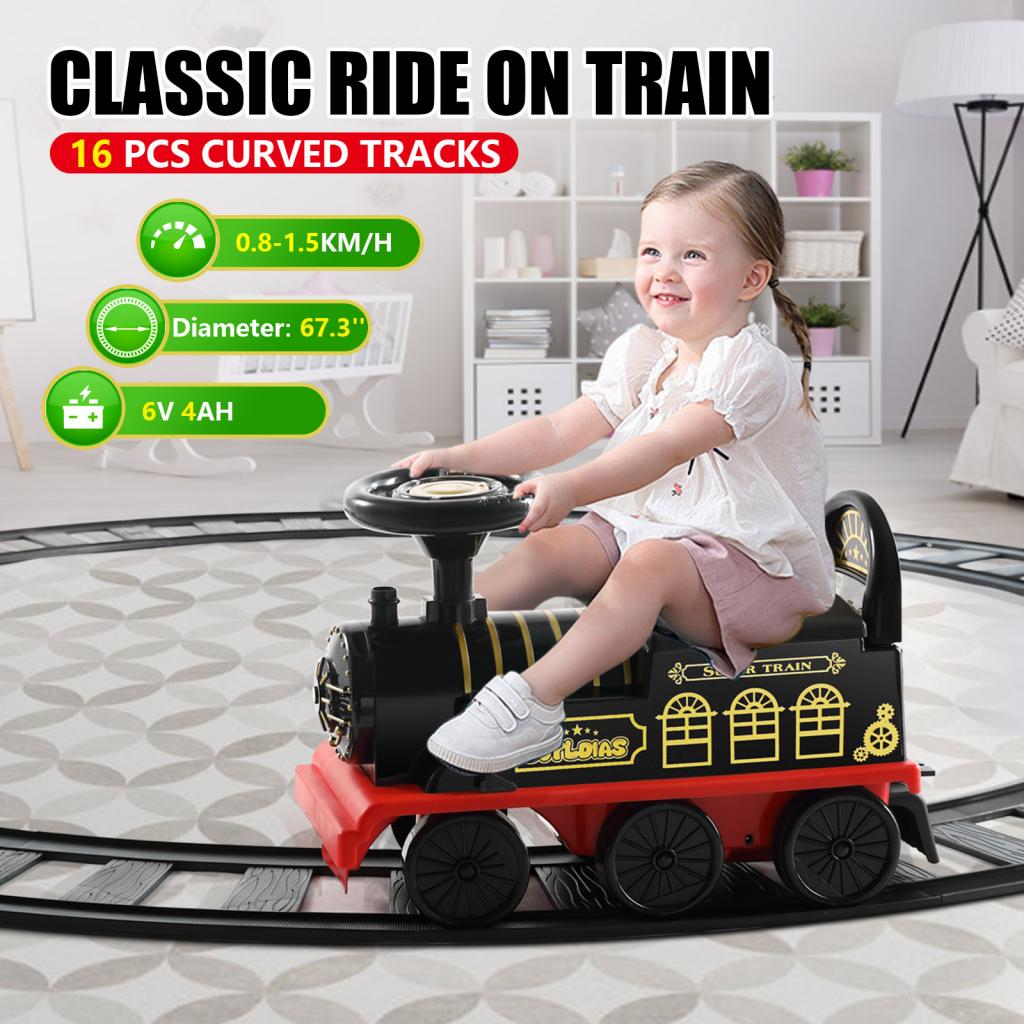 6V Ride On Train with 16pcs Curved Tracks Electric Ride On Toy Train ...